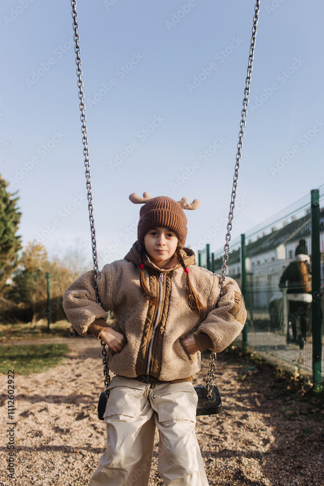 Happy smiling cute girls, preschooler female kids playing, sliding in ...
