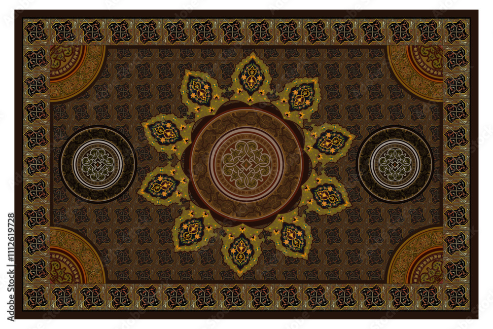 Vector de Stock Persian Carpet Texture, abstract ornament. Round ...