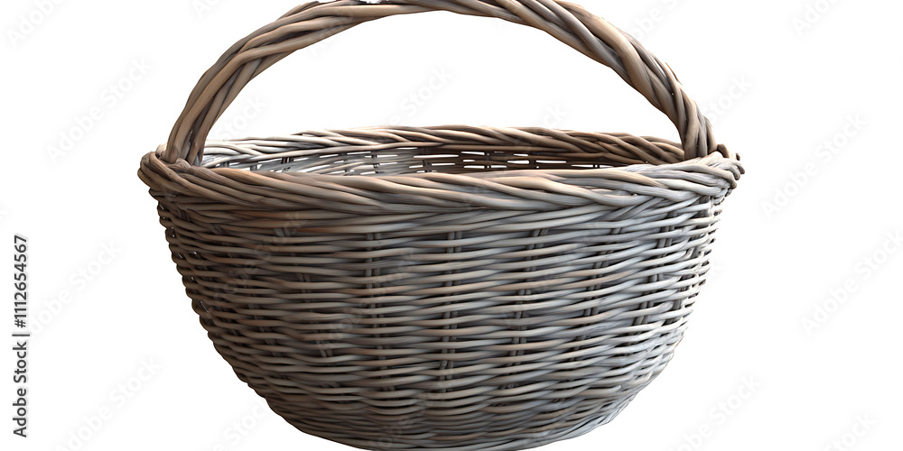 Wicker basket with handle isolated on a white background. PNG ...