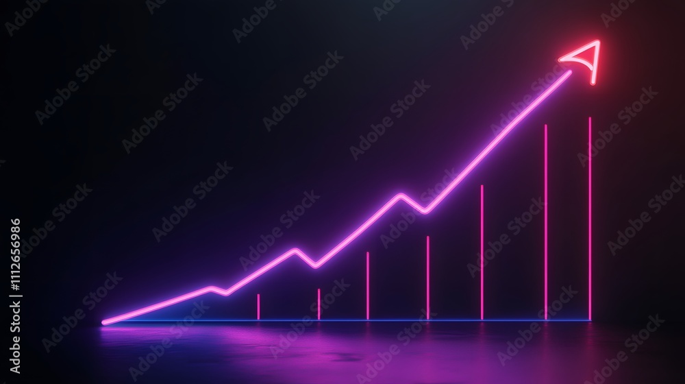 Ascendant Neon Graph: Growth, Success, and upward trending trajectory visualized with vibrant ...