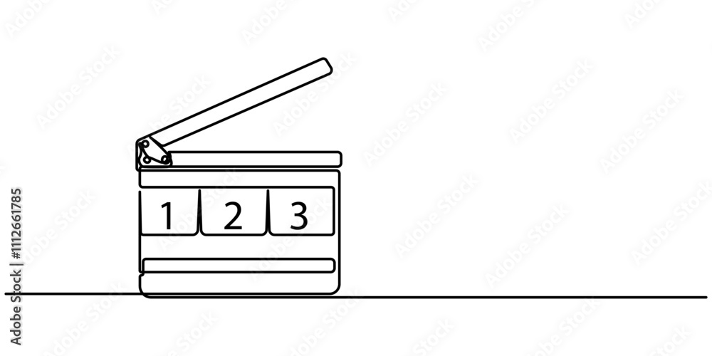 Film clapper in one line drawing. Minimalist entertainment concept, One ...