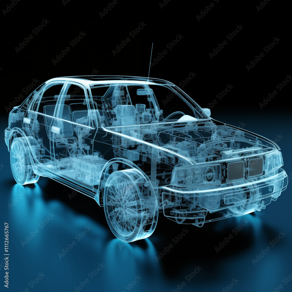 A transparent model of car vehicle illustrates its interior layout and ...