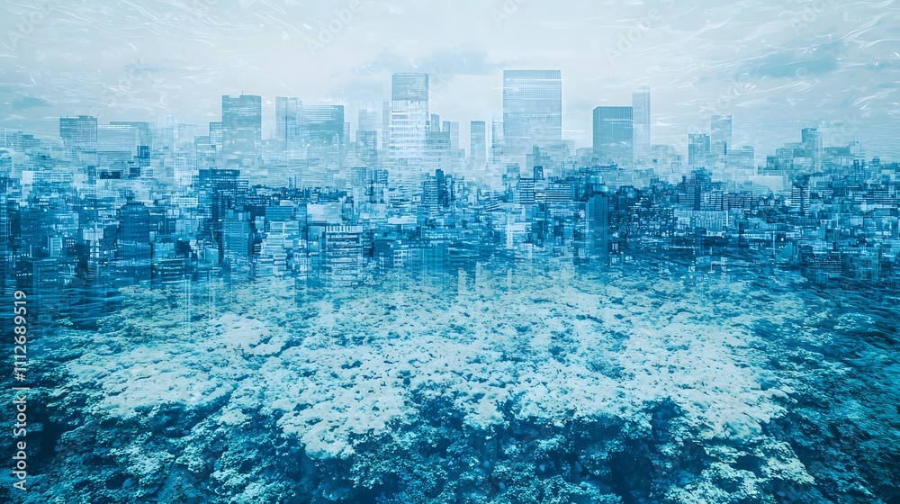 A futuristic, cyberpunk-inspired image of a smog-filled city, overlaid ...