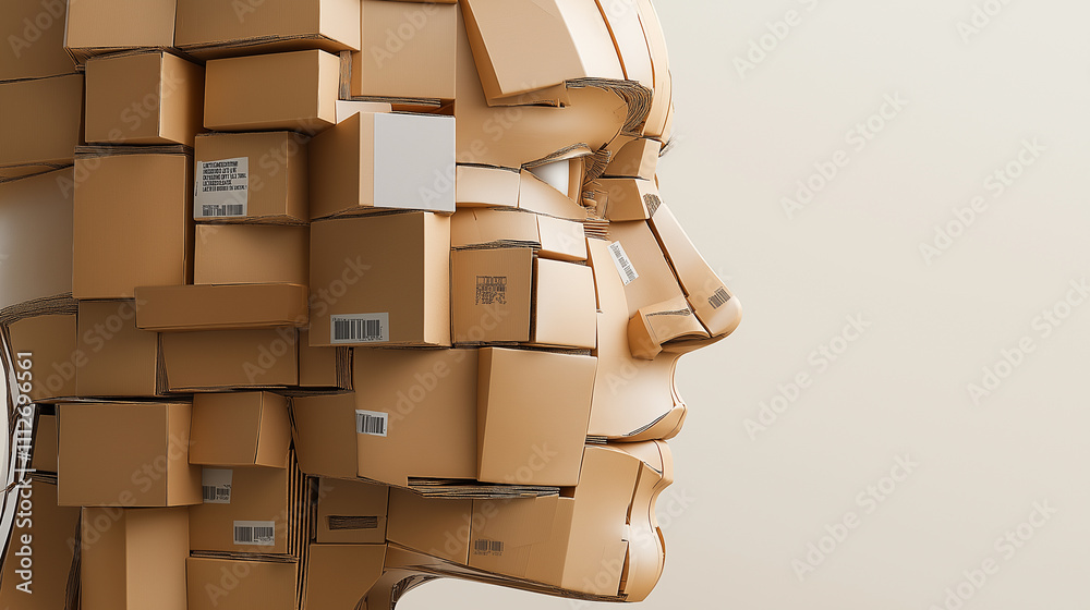 Profile of a human face constructed from cardboard boxes, symbolizing ...