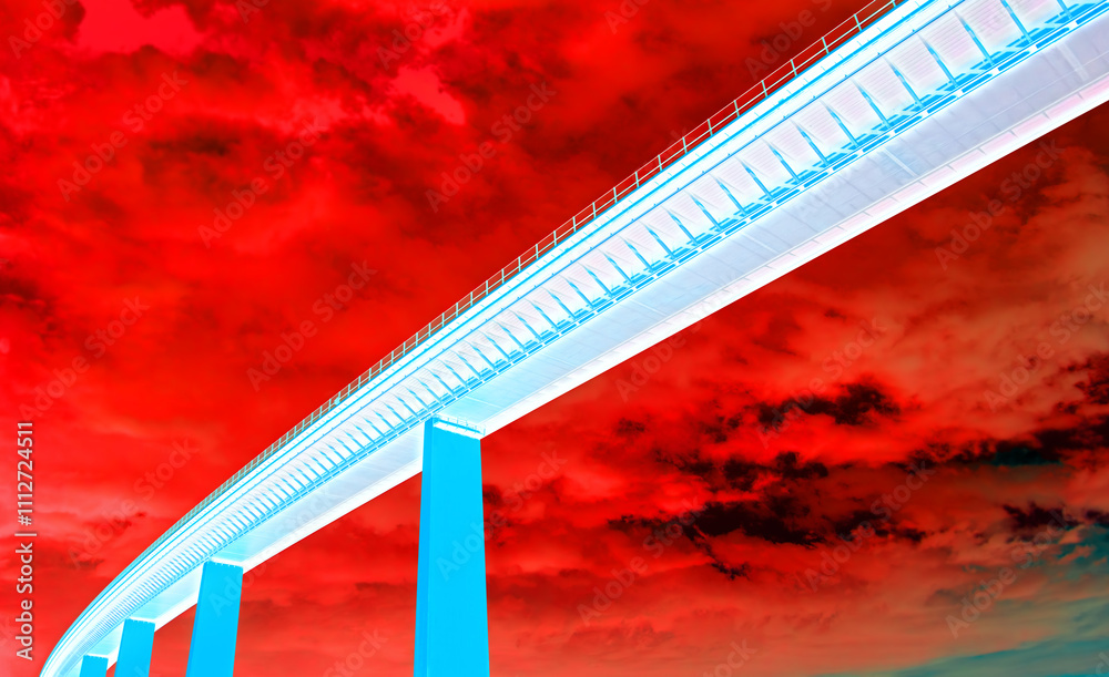 Negative inverted photograph of a highway (“Autobahn“) bridge in ...