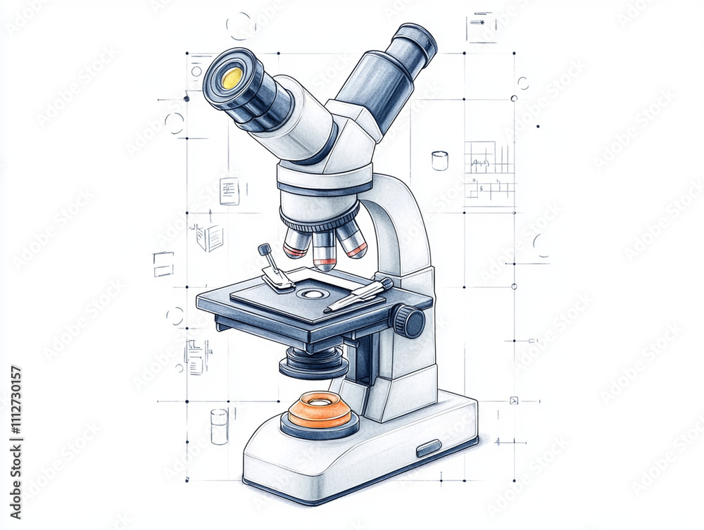 detailed illustration of microscope, showcasing its intricate design ...
