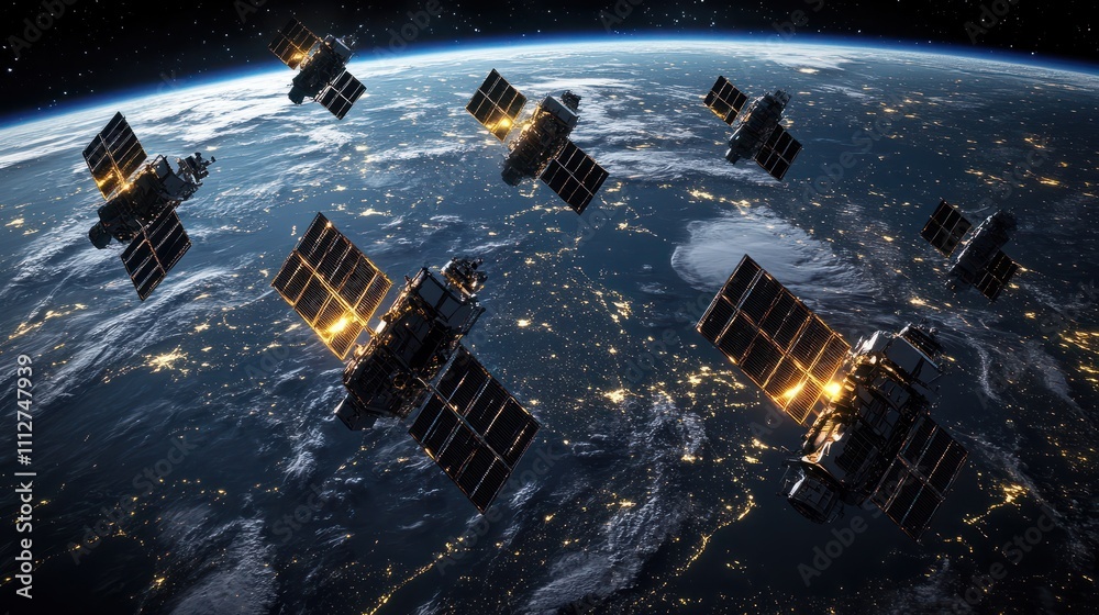 Many Satellites Flying over Earth as Seen from the Space, They Connect ...