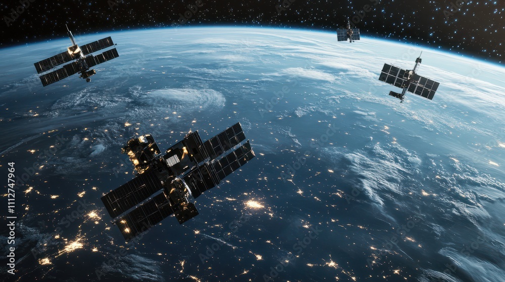 Many Satellites Flying over Earth as Seen from the Space, They Connect ...