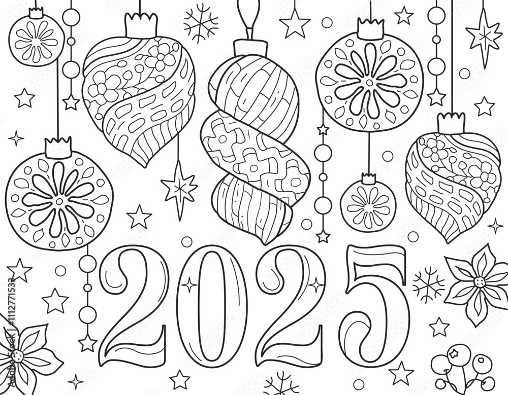 Hand drawing coloring page for kids and adults. Holiday greeting card ...