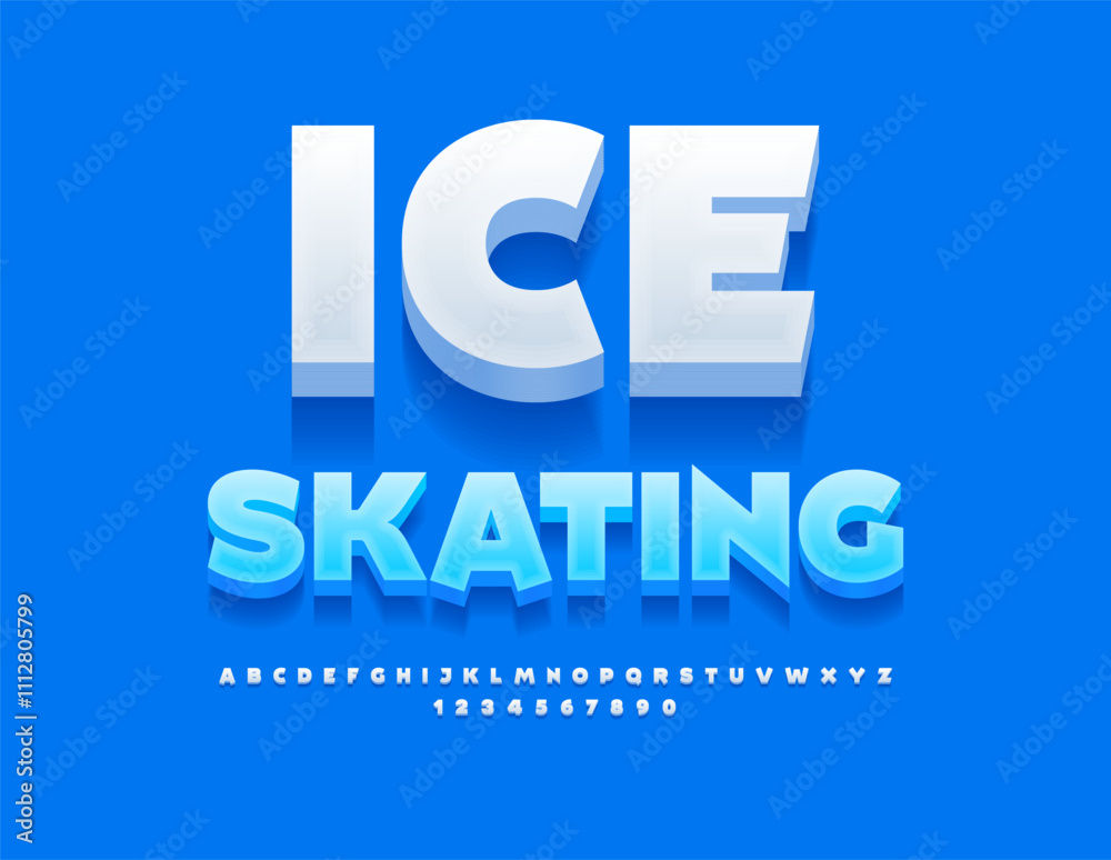 Vector sportive logo Ice Skating. 3D modern Font. White creative ...