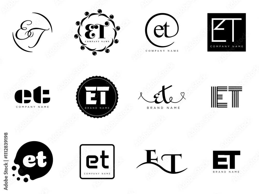ET logo company template. Letter e and t logotype. Set different ...