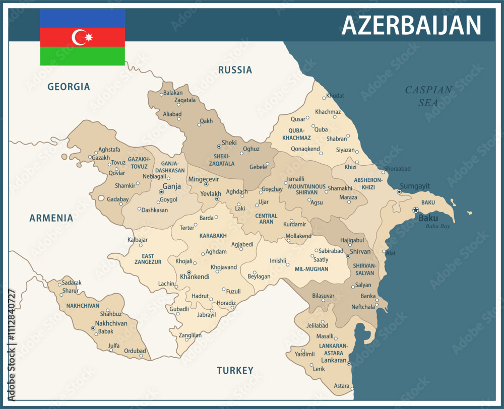 Azerbaijan Map Vector Vintage Dark Blue Beige - Customizable layered ...