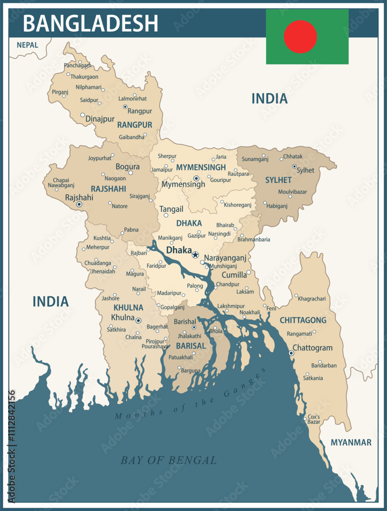 Bangladesh Map Vector Vintage Dark Blue Beige - Customizable layered ...