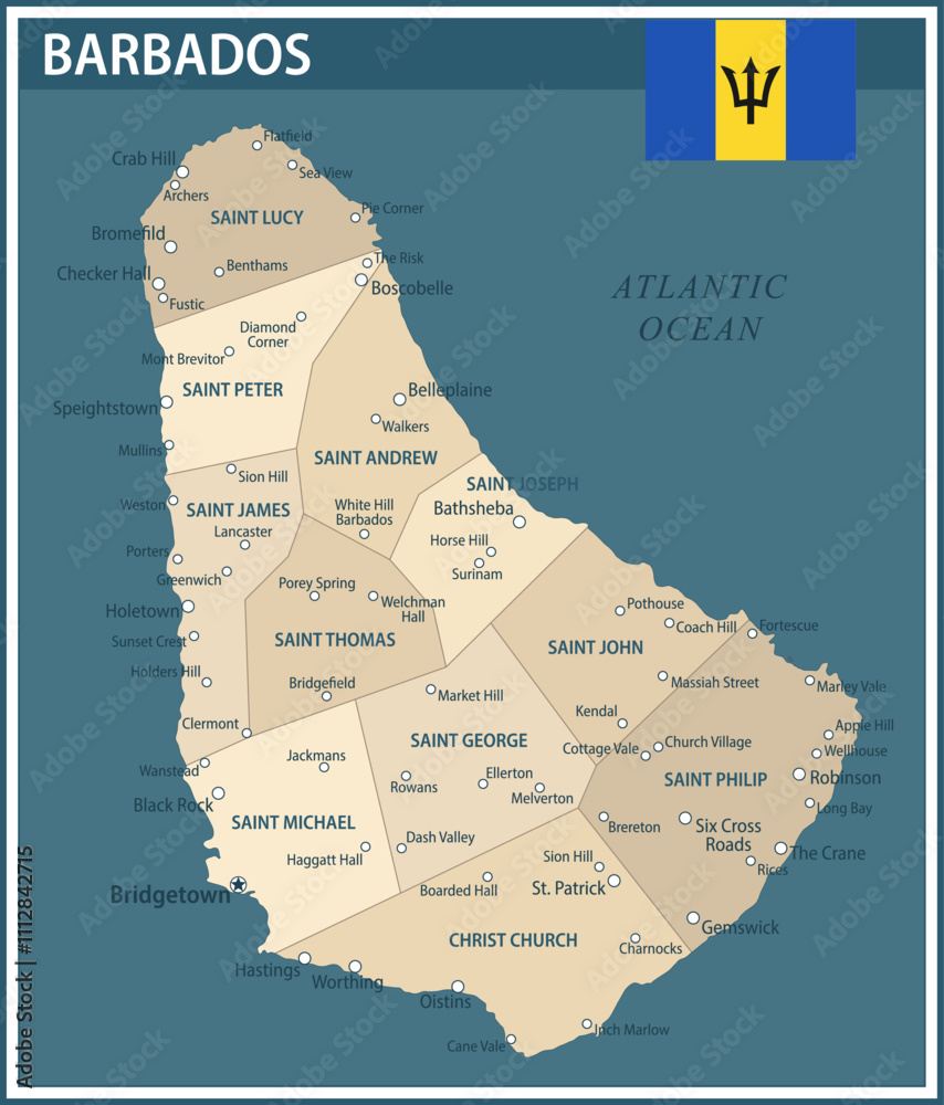 Barbados Map Vector Vintage Dark Blue Beige - Customizable layered ...
