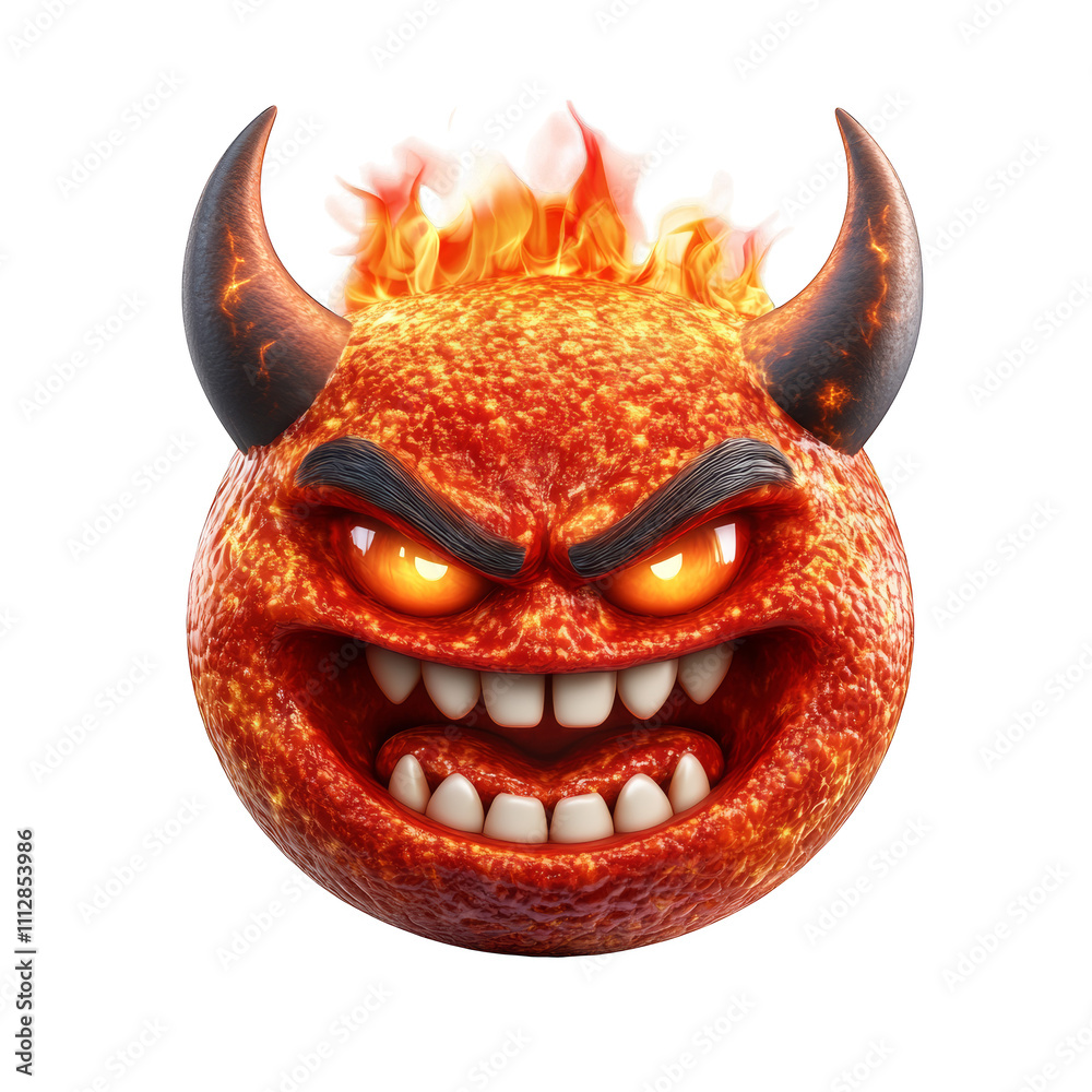 Angry fiery devil face cartoon character with horns and flames ...