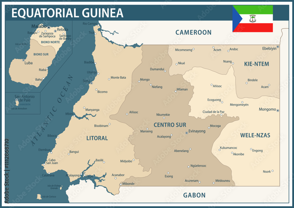Vector de Stock Equatorial Guinea Map Vector Vintage Dark Blue Beige ...