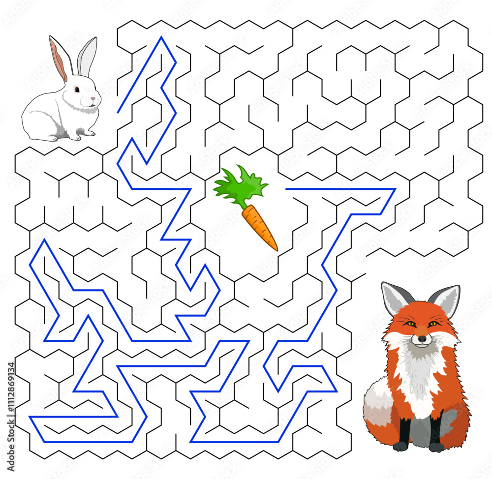 Help a rabbit pass through square maze with hexagonal cell to find ...
