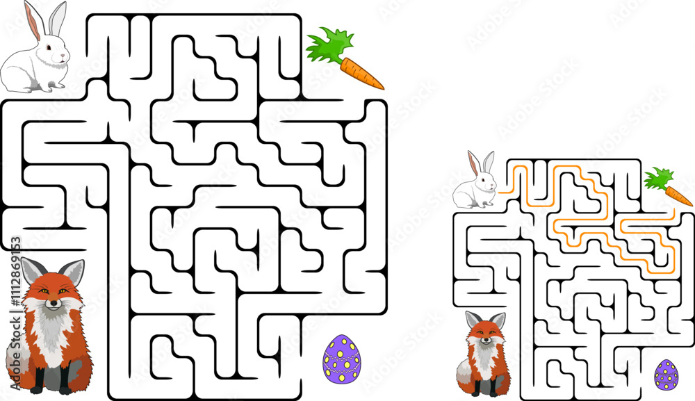 Help bunny pass through maze to find carrot and avoid the fox. Feed the ...