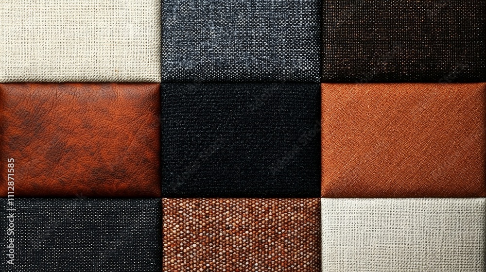 Nine fabric swatches in various colors and textures arranged in a grid ...
