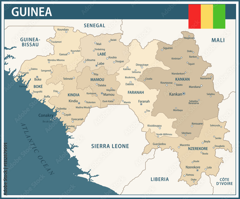 Vector de Stock Guinea Map Vector Vintage Dark Blue Beige ...