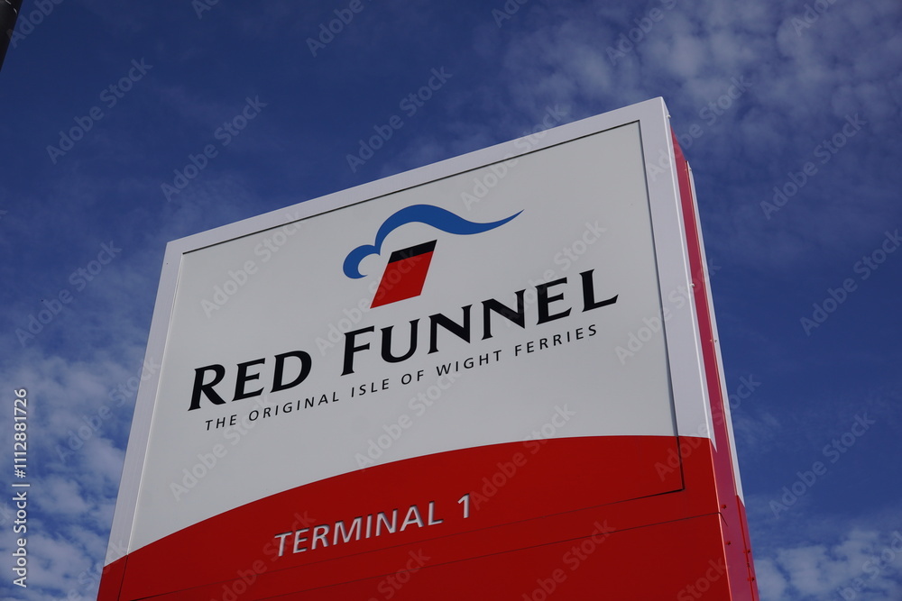 Southampton England 23 August 2024 - Red Funnel terminal 1 signage in ...