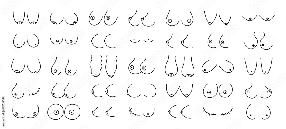 Woman breast. Doodle women body parts. Sketch simple different types ...