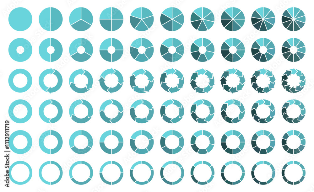 Circluer infographic elements and pie charts vector icon set in blue ...
