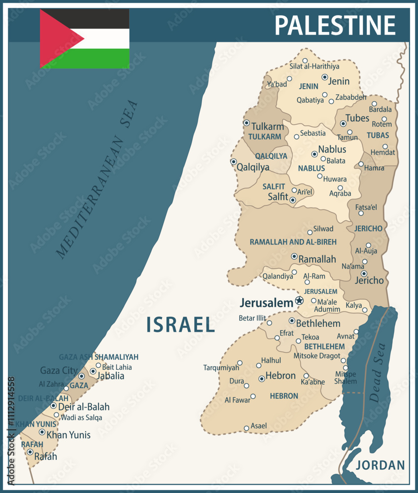 Palestine Map Vector Vintage Dark Blue Beige - Customizable layered ...