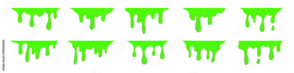 Dripping green goo with splashes and blot effects. Mucus texture blobs ...