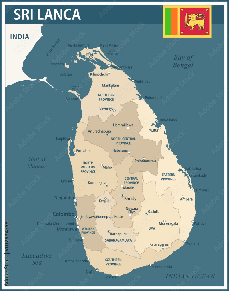 Sri Lanka Map Vector Vintage Dark Blue Beige - Customizable layered ...