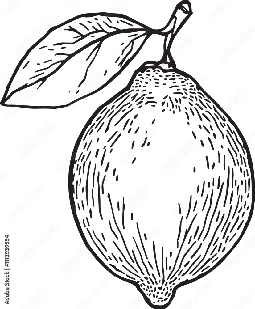 Lemon linear fine line drawing sketch art black and white vector ...