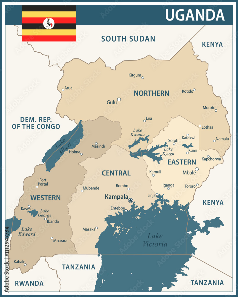 Uganda Map Vector Vintage Dark Blue Beige - Customizable layered ...