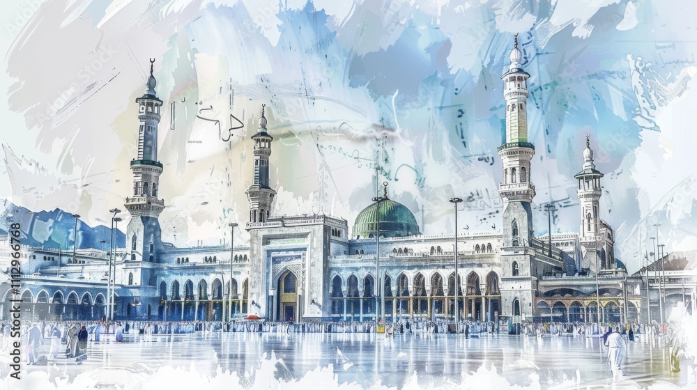 Holy Kaaba in Mecca, Saudi Arabia. A style in colored pencil sketch ...