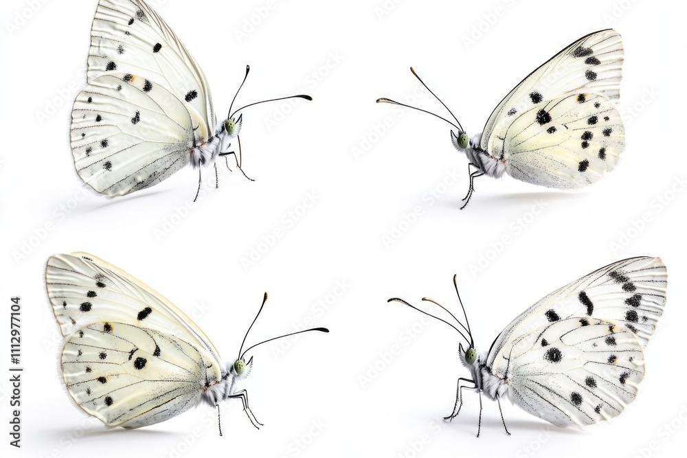Four white butterflies with distinctive black spots on their wings ...