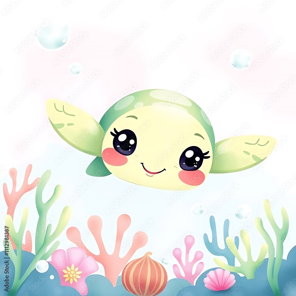 cute animal under the sea, pastel color, single clipart, watercolor ...