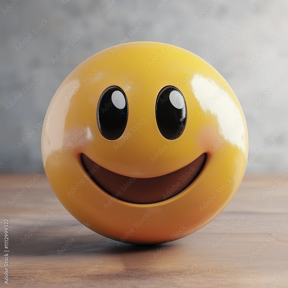 Happy yellow smiley face isolated on surface. 3D model looks cheerful ...