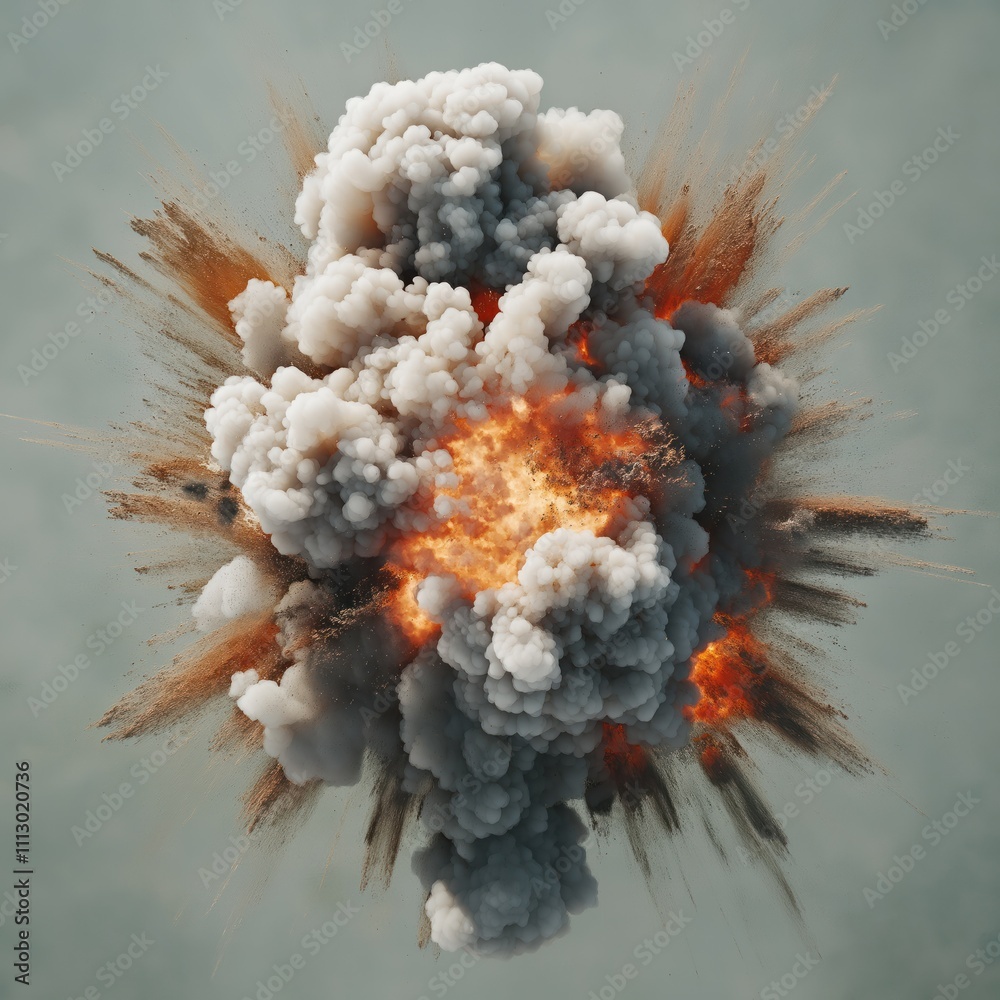 Huge explosion fills frame with smoke, fire. Powerful detonation ...