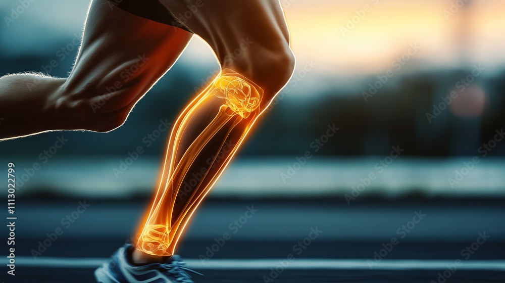 Runners legs with highlighted skeleton and knee joints, symbolizing ...