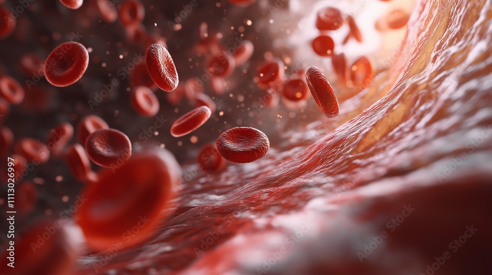 blood cells flowing through an artery, with realistic textures and ...