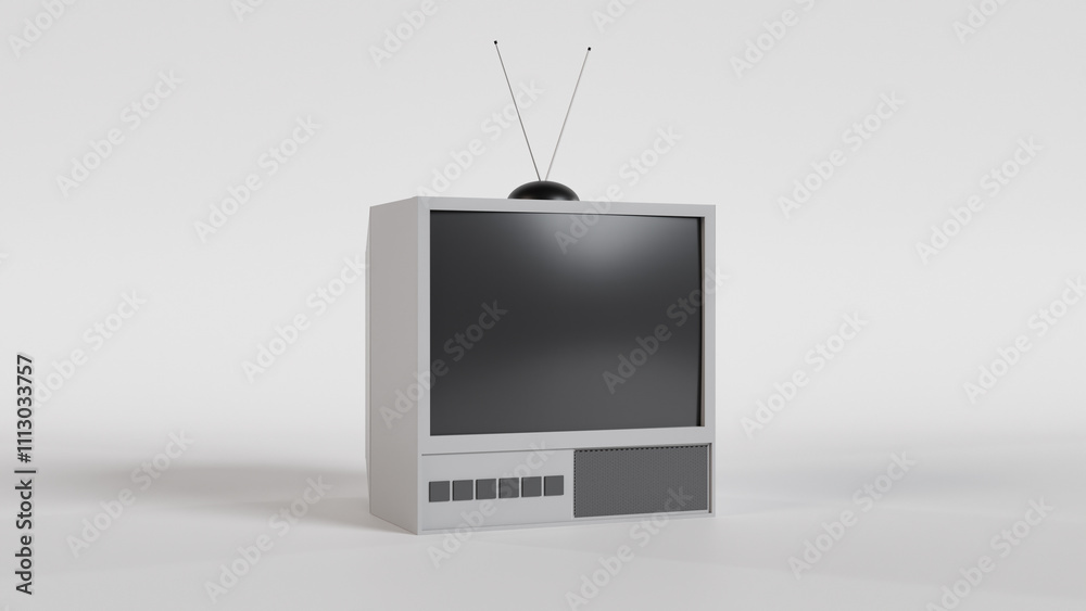 Simple retro television with antenna and black screen, evoking ...