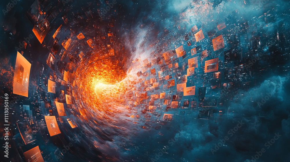 brain rot. A surreal illustration of an infinite scroll of digital ...