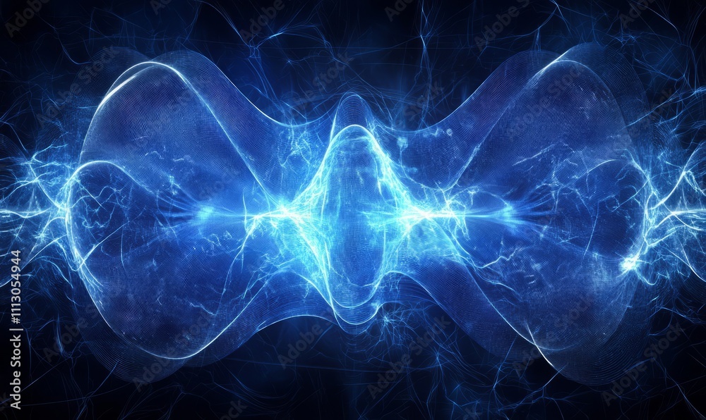 Abstract blue light waves combined with an electromagnetic spectrum ...