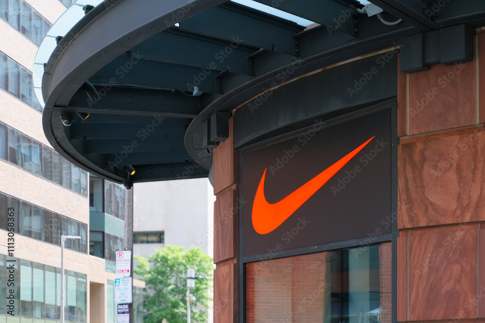 Massachusetts, USA - 2 September 2024. orange Nike swoosh stands out on ...