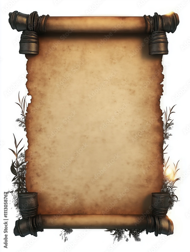 Old paper scroll vertically positioned. Antique parchment design ...