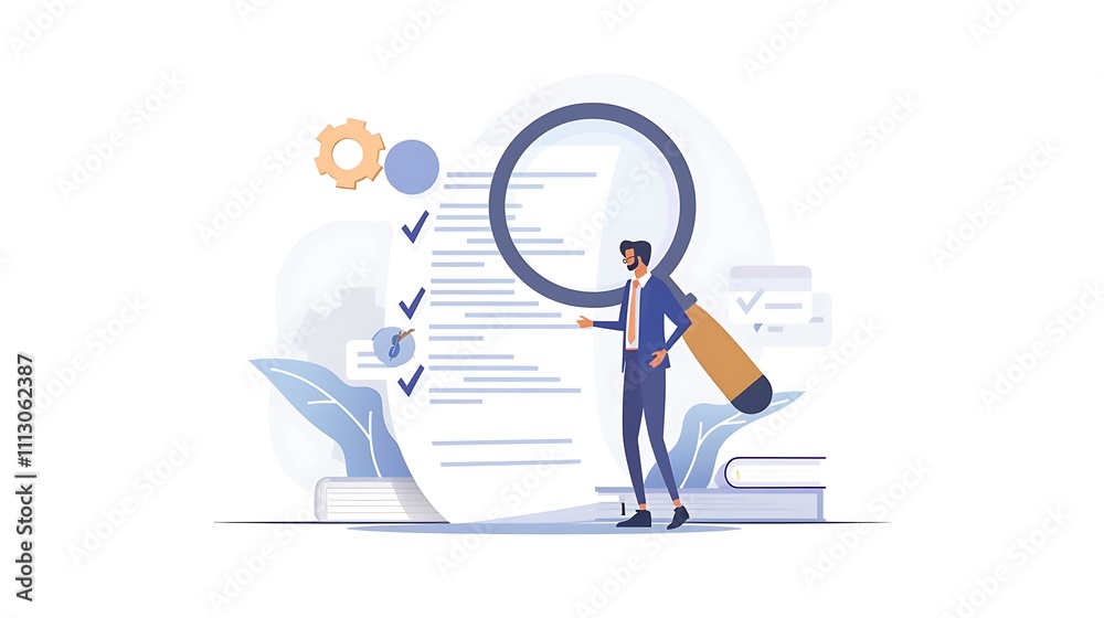 "Document Quality Control Concept: Businessman Holding Document to ...