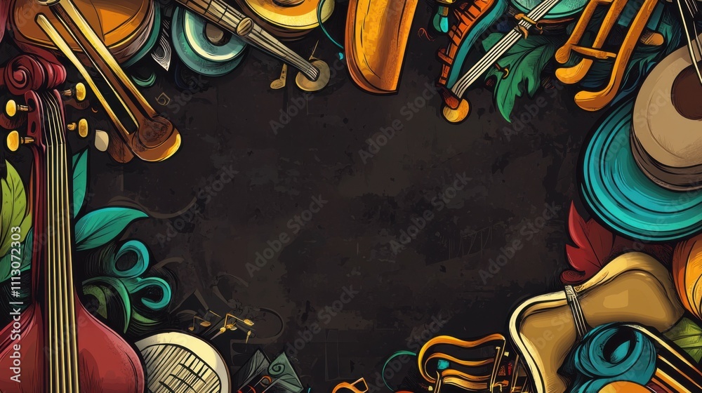 Cartoon musical instruments border. Stock Illustration | Adobe Stock