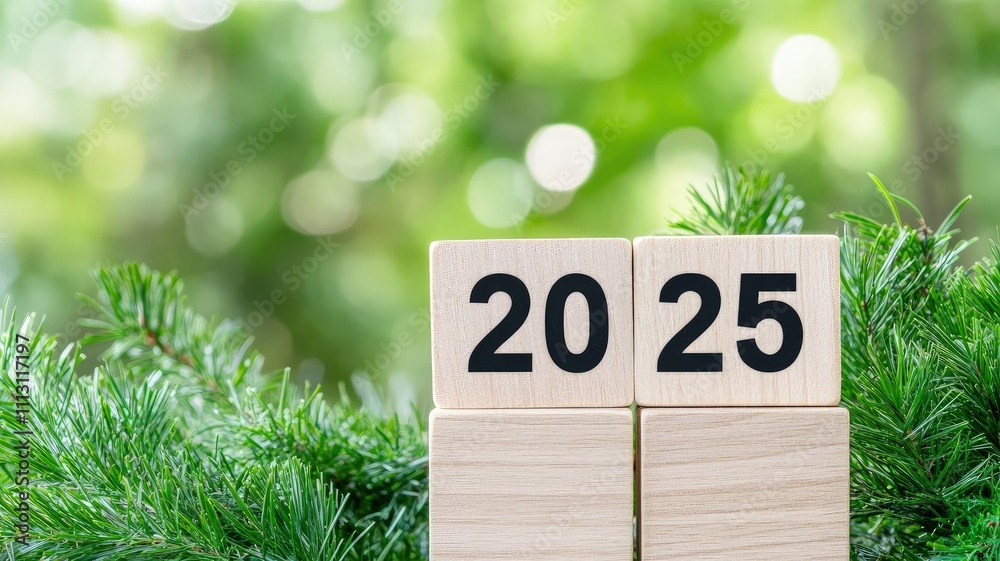 Wooden blocks displaying the years 2020 and 2025, surrounded by ...