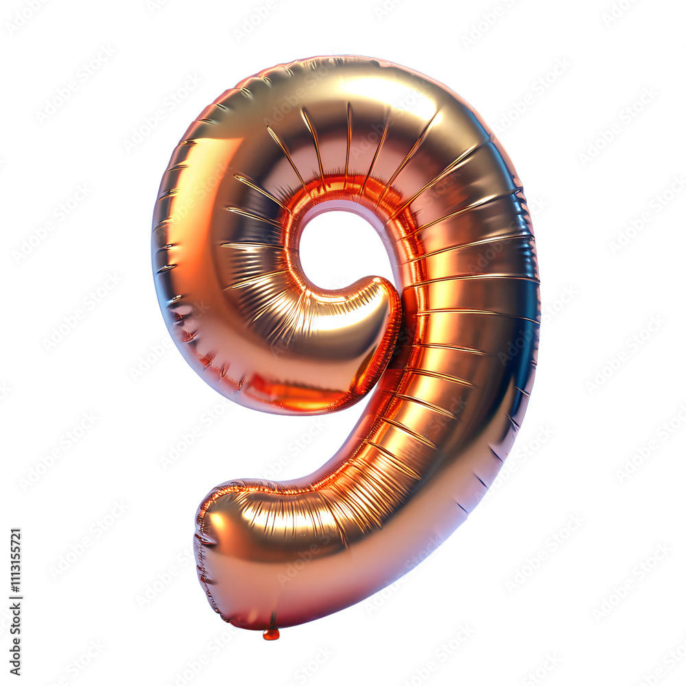 Shiny golden number 9 balloon on transparent background Stock Photo ...