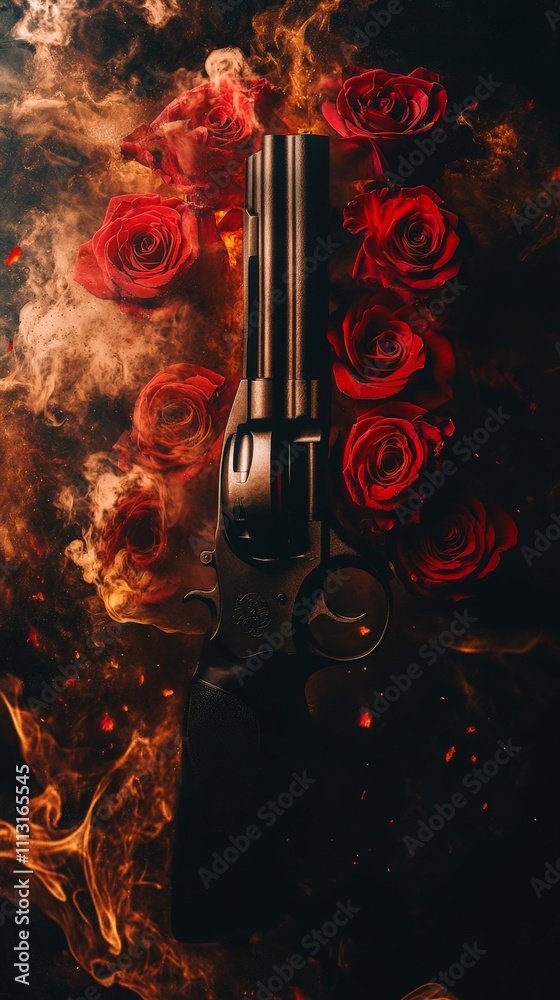 Cinematic wallpaper showcasing a powerful explosion of red roses around ...