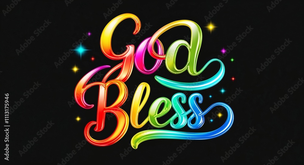 God bless you colorful calligraphic shining shiny smooth lettering on ...
